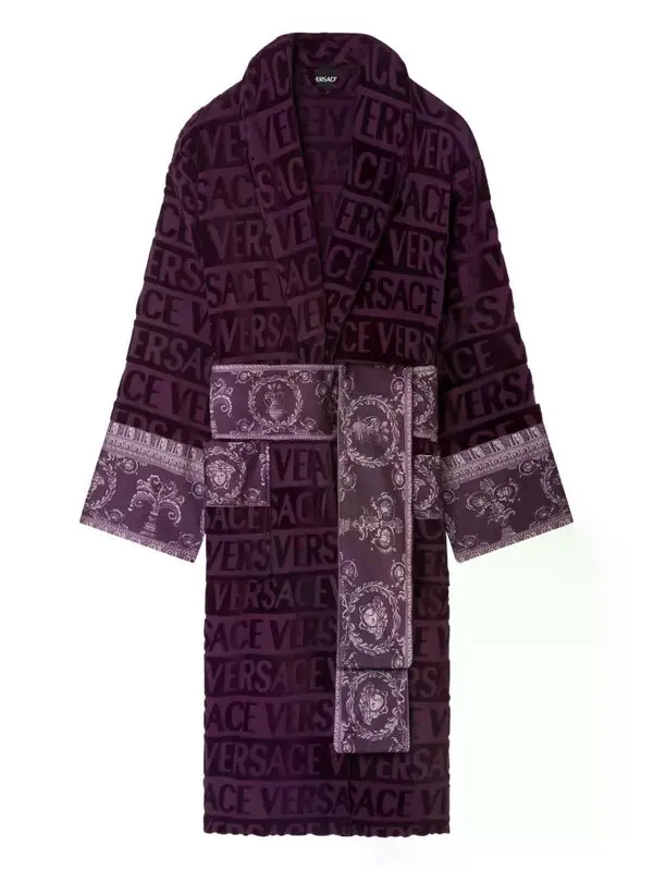 Versace Logo-print Belted Bathrobe - Purple