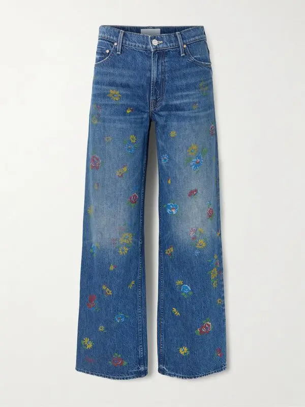 MOTHER The Rerun Zip Sneak Floral-print Jeans - Blue