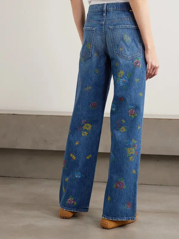 MOTHER The Rerun Zip Sneak Floral-print Jeans - Blue