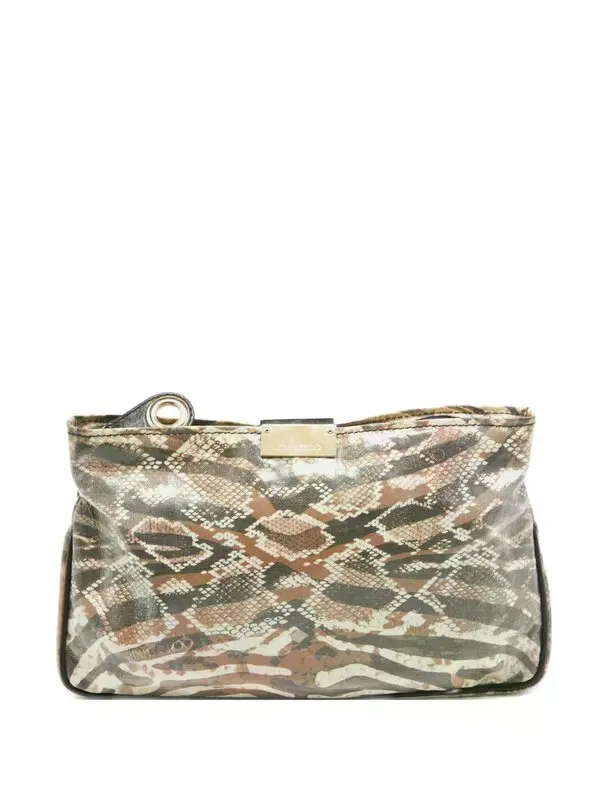 JIMMY CHOO Python-print Leather Zip Clutch Bag - Neutrals