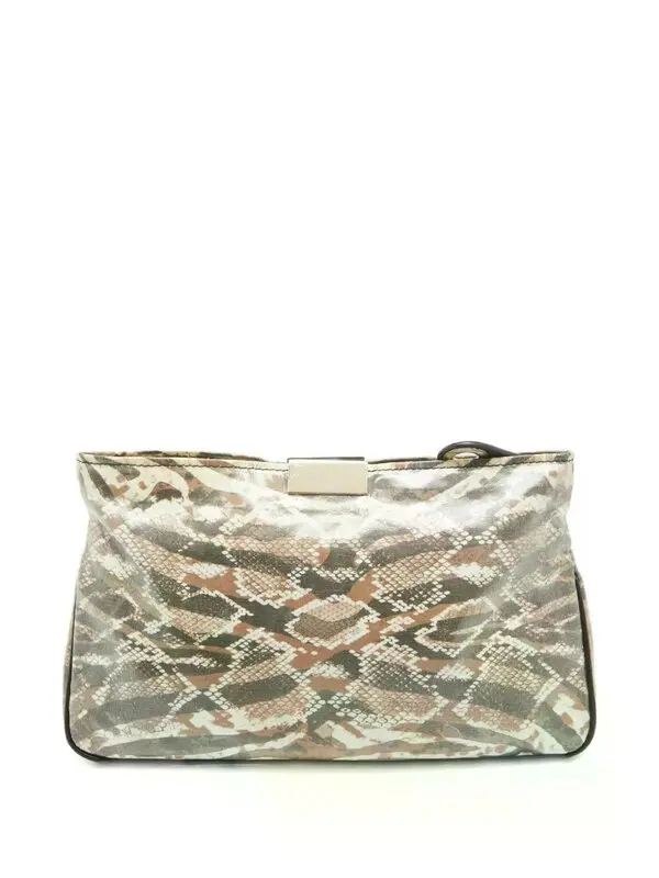JIMMY CHOO Python-print Leather Zip Clutch Bag - Neutrals