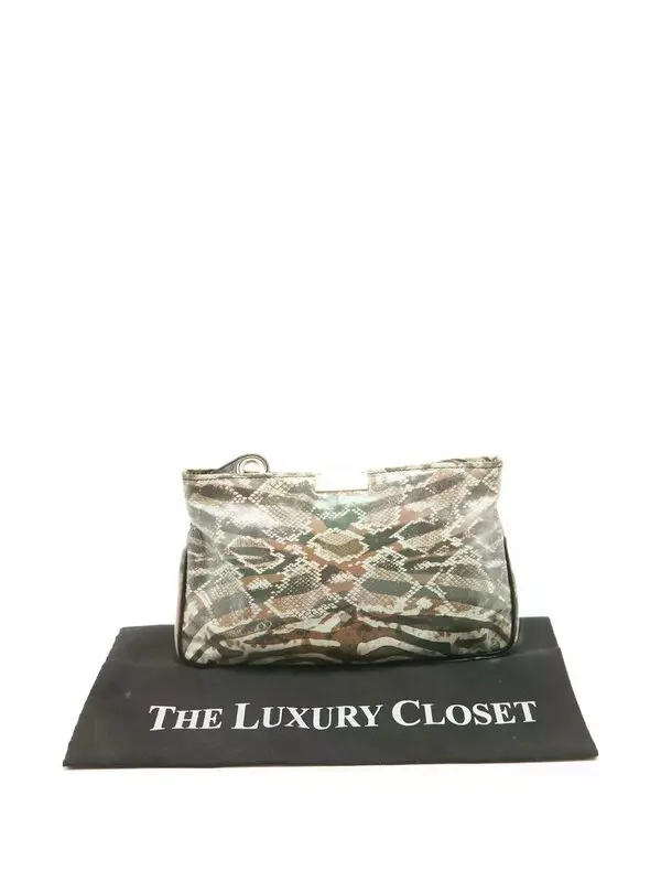 JIMMY CHOO Python-print Leather Zip Clutch Bag - Neutrals