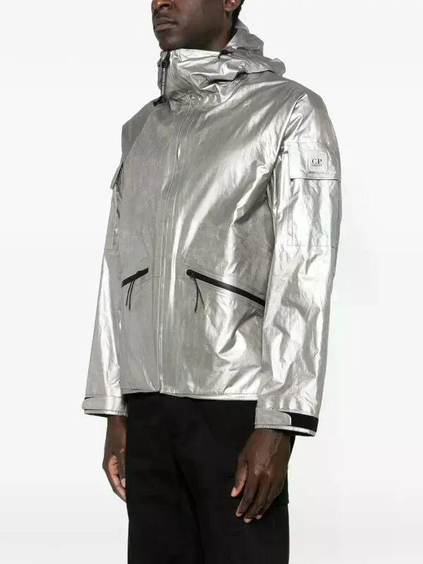C.P. COMPANY Hooded Zip Jacket With Sleeve Pocket - Silver