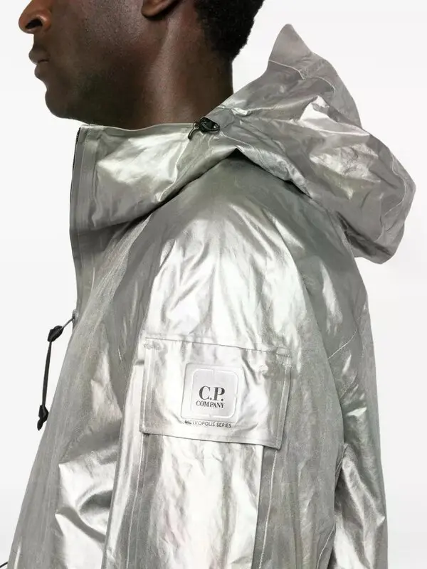 C.P. COMPANY Hooded Zip Jacket With Sleeve Pocket - Silver