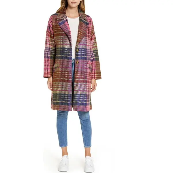 Halogen Plaid Tweed Coat - Pink Multi Jumbo Tweed