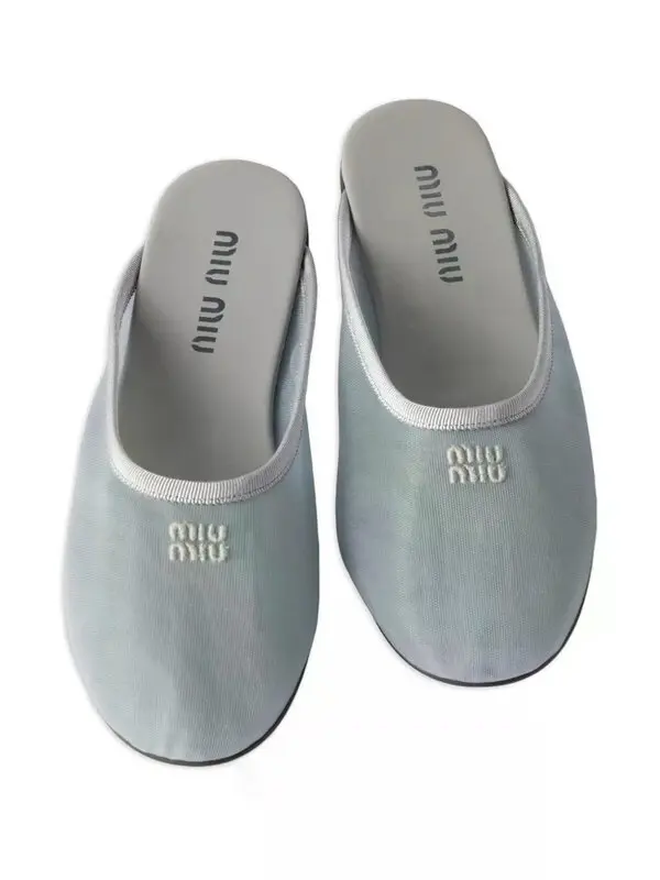 Miu Miu Logo-detail Mesh Slippers - Grey
