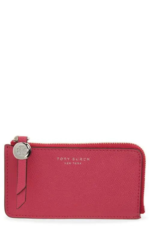 Tory Burch Romy Leather Zip Card Case - Bright Pink