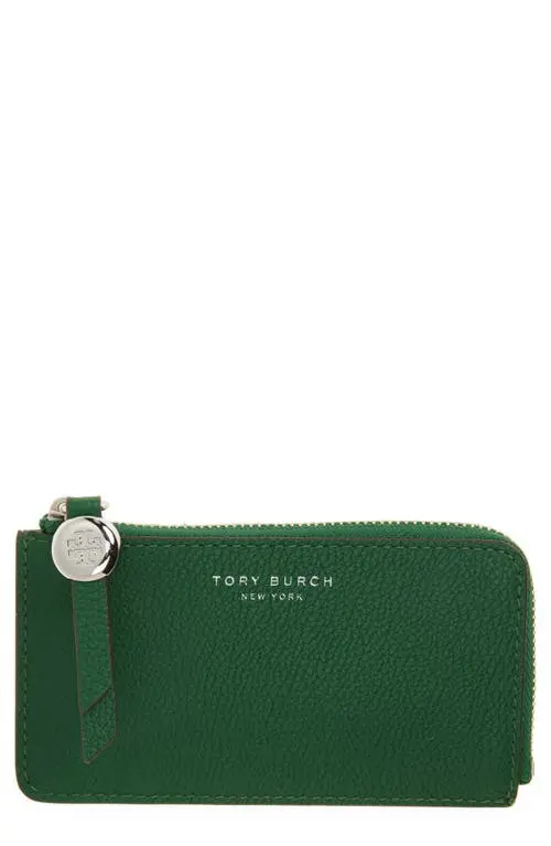 Tory Burch Romy Leather Zip Card Case - Dark Kale