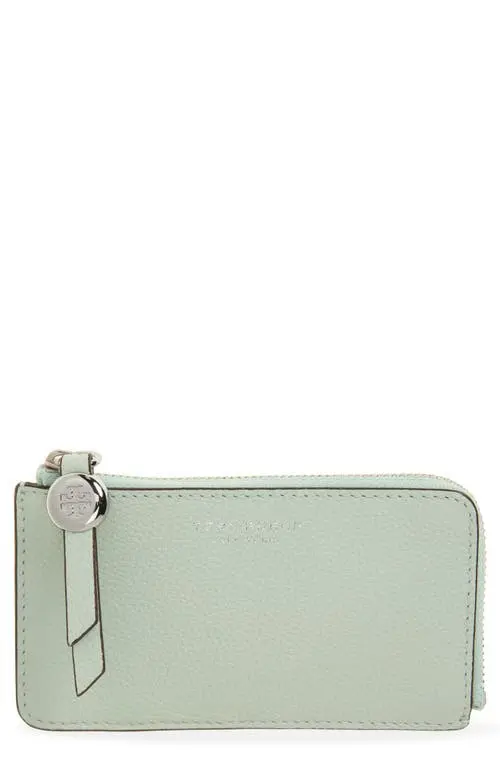 Tory Burch Romy Leather Zip Card Case - Light Green