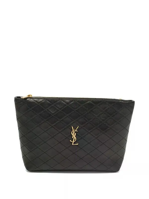 Saint Laurent Gaby Leather Cosmetic Pouch - Black