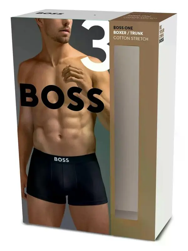 BOSS Three Pack Of Stretch Cotton Trunks With Logo Waistbands