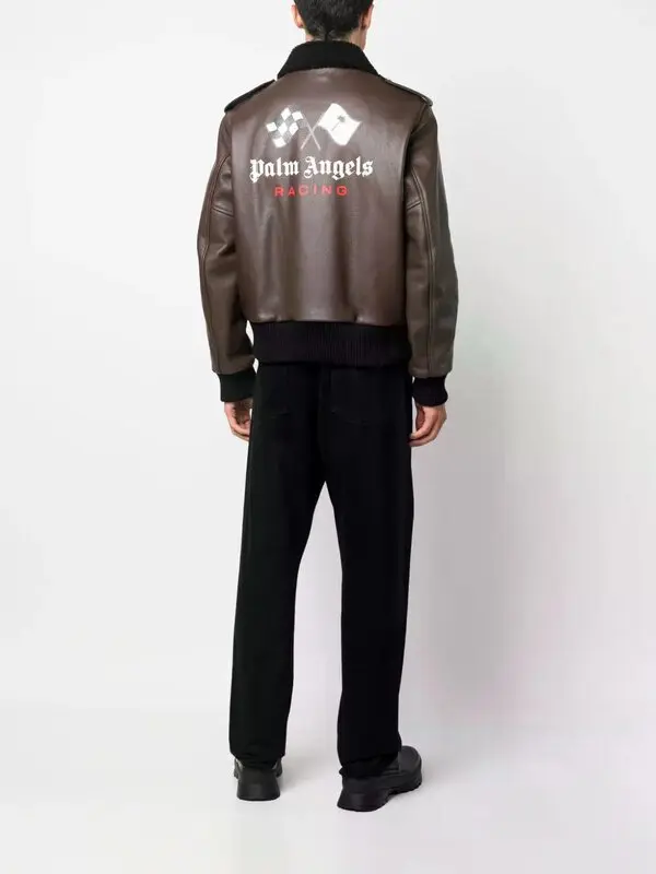Palm Angels Racing Aviator Leather Jacket
