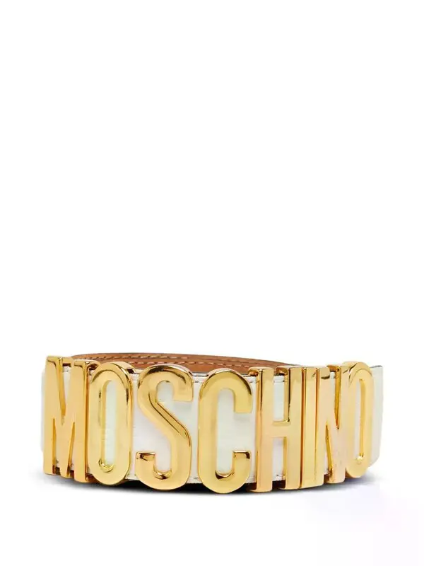 Moschino Logo Leather Belt - White