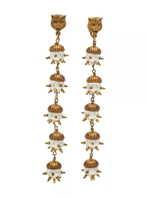 Gucci Feline Faux-pearl Drop Earrings - Gold