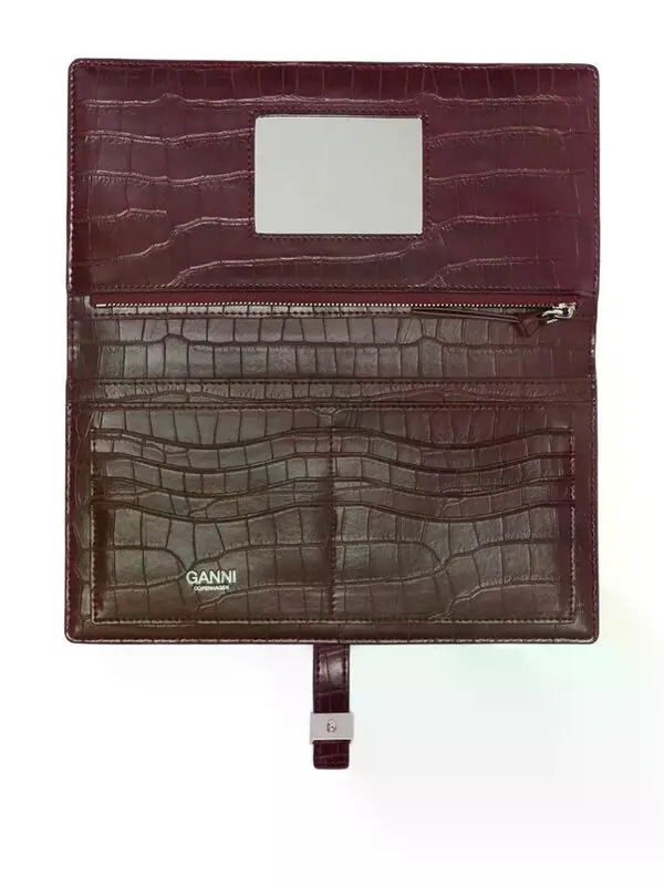 GANNI Crocodile-effect Flap Wallet - Red