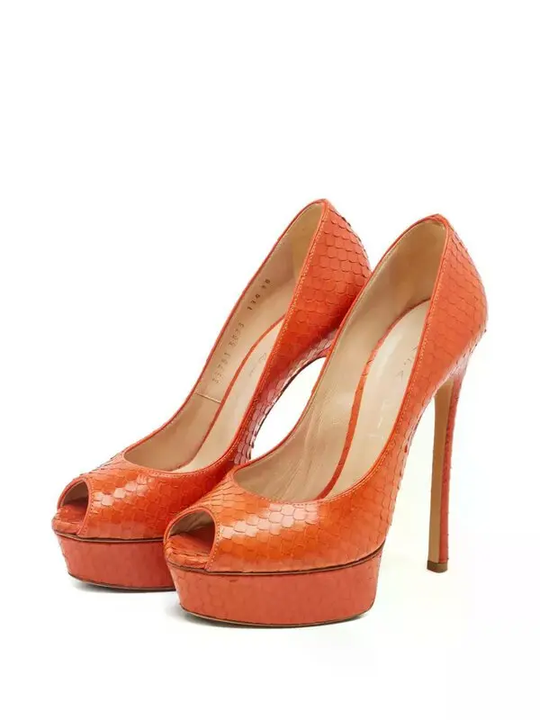 Casadei Python Leather Peep Toe Platform Pumps