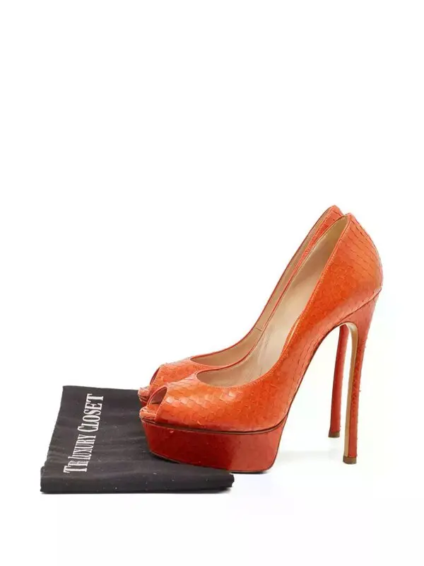 Casadei Python Leather Peep Toe Platform Pumps