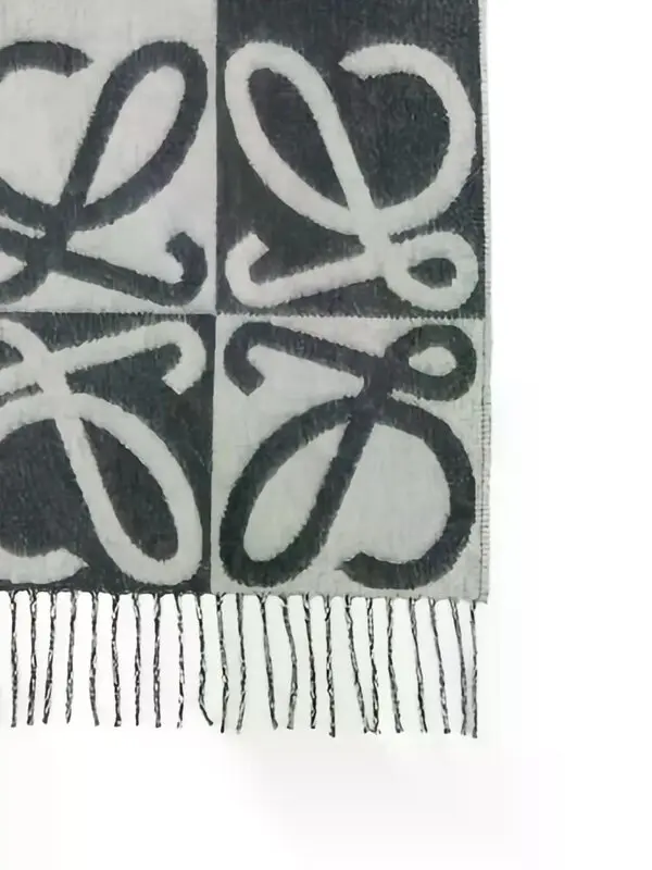 Loewe Logo-intarsia Fringed Scarf - Grey