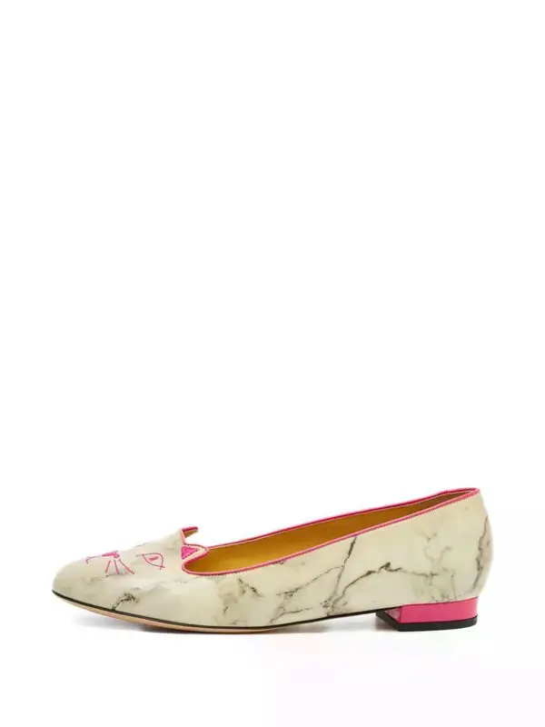 CHARLOTTE OLYMPIA Kitty-embroidered Leather Loafers