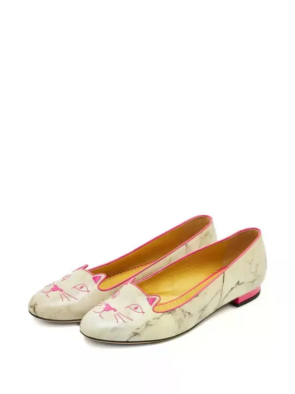 CHARLOTTE OLYMPIA Kitty-embroidered Leather Loafers