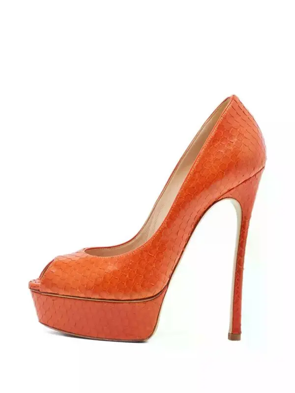 Casadei Python Leather Peep Toe Platform Pumps