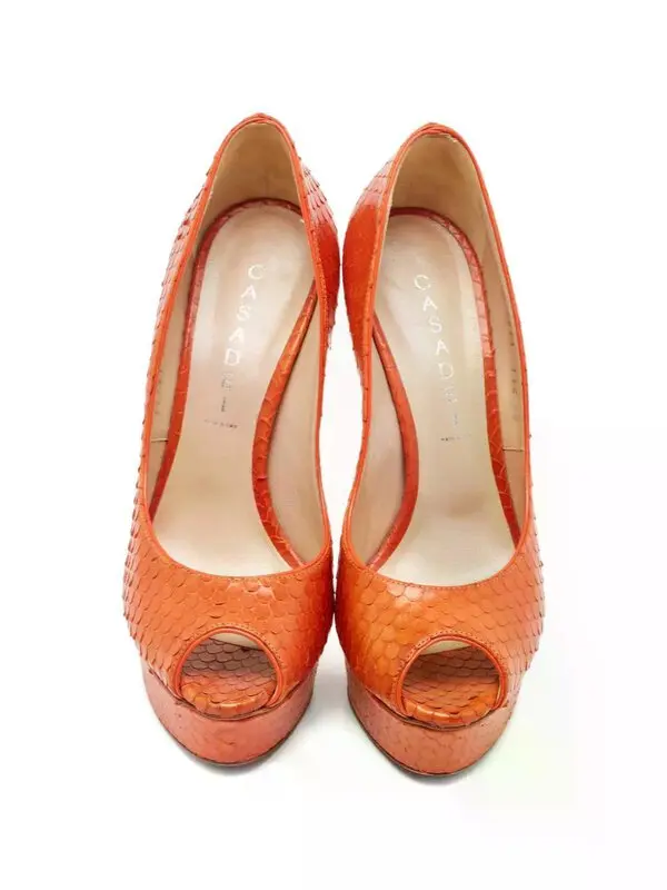Casadei Python Leather Peep Toe Platform Pumps