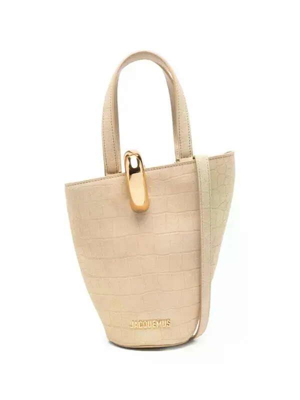 Jacquemus Le Petit Bambola Crocodile-effect Suede Tote Bag - Neutrals