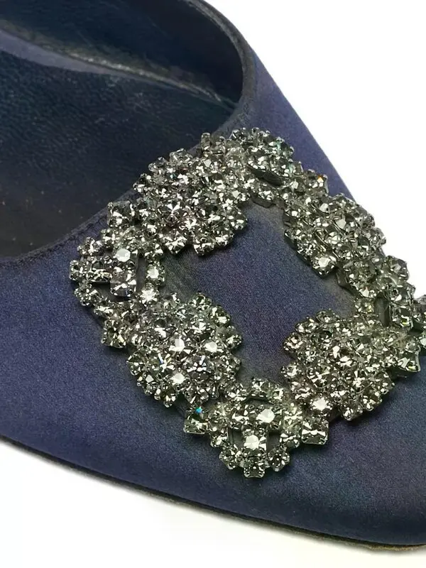 Manolo Blahnik Hangisi Crystal Satin Mules - Blue