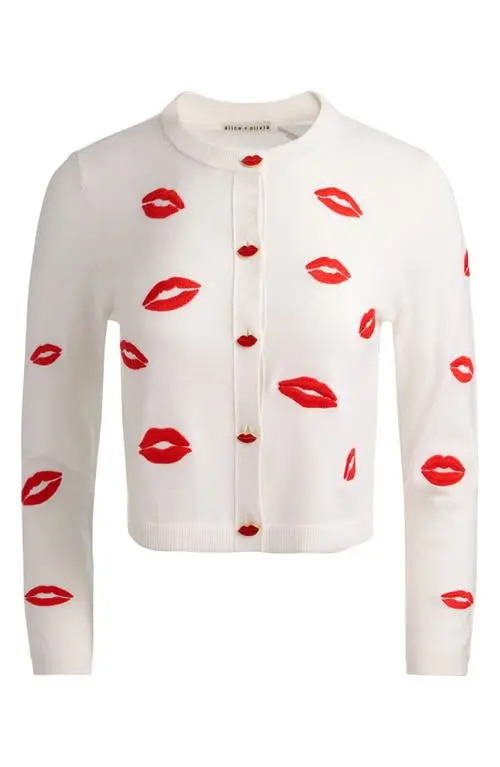 Alice + Olivia Daroda Lip Cardigan - Soft White Multi