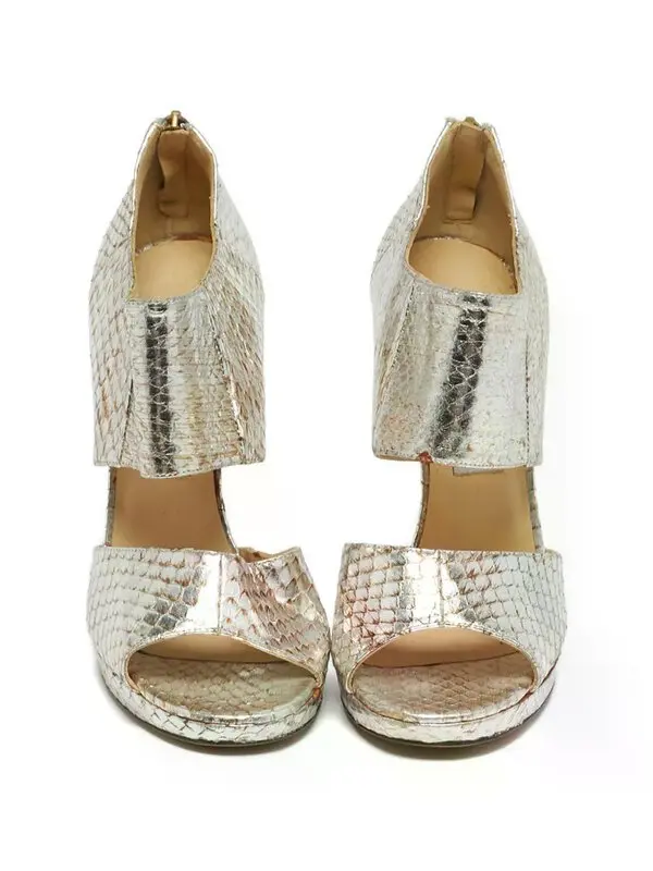 JIMMY CHOO Python-effect Embossed Leather Stiletto Sandals