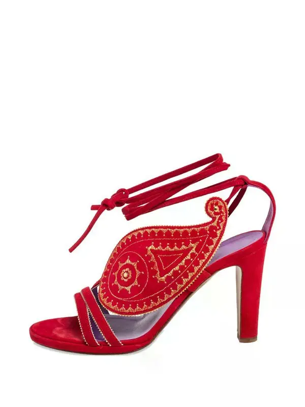 Hermès Suede Paisley Embroidered Sandals