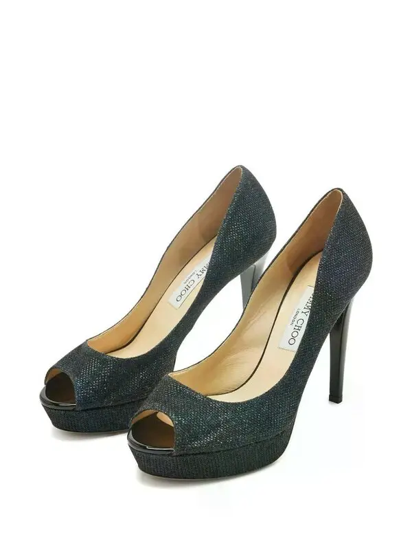 JIMMY CHOO Glitter Platform Peep Toe High Heel Sandals