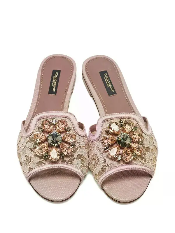Dolce & Gabbana Crystal-embellished Lace Sandals - Pink