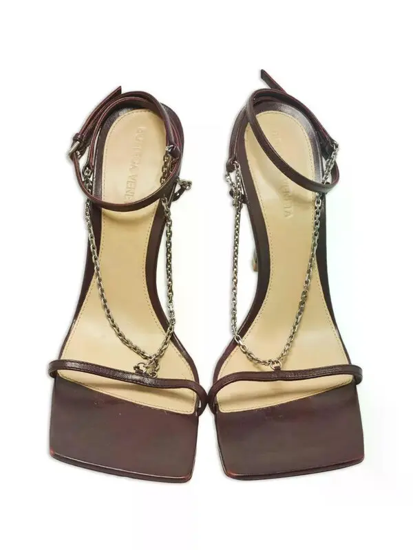 Bottega Veneta Burgundy Leather Chain Detail High Heel Sandals - Brown
