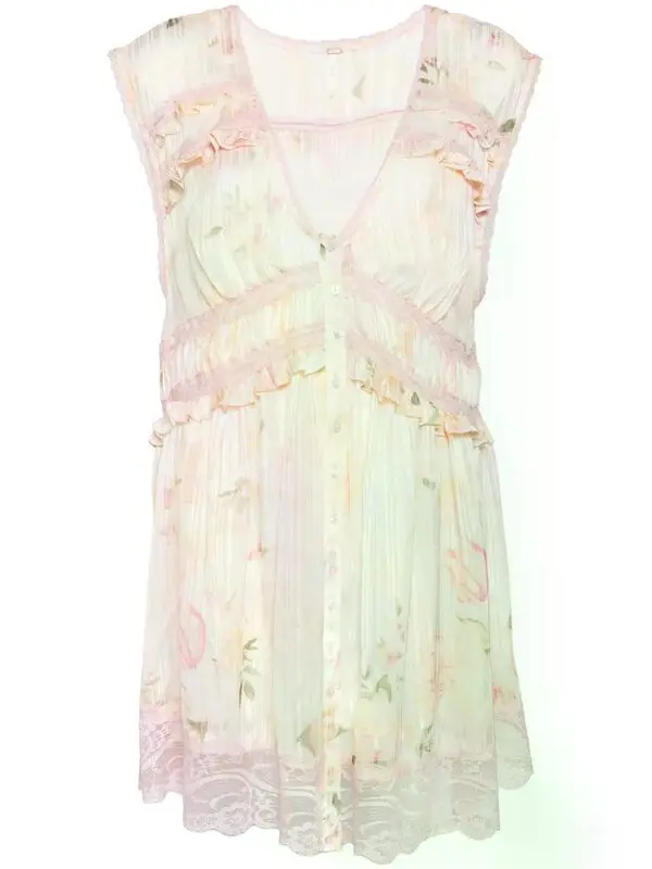 Free People Floral Print Mini Dress - Neutrals