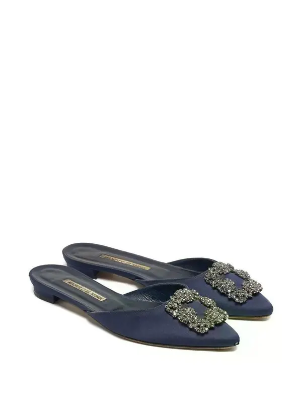Manolo Blahnik Hangisi Crystal Satin Mules - Blue