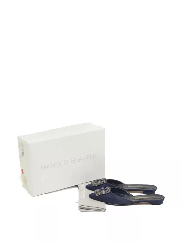 Manolo Blahnik Hangisi Crystal Satin Mules - Blue