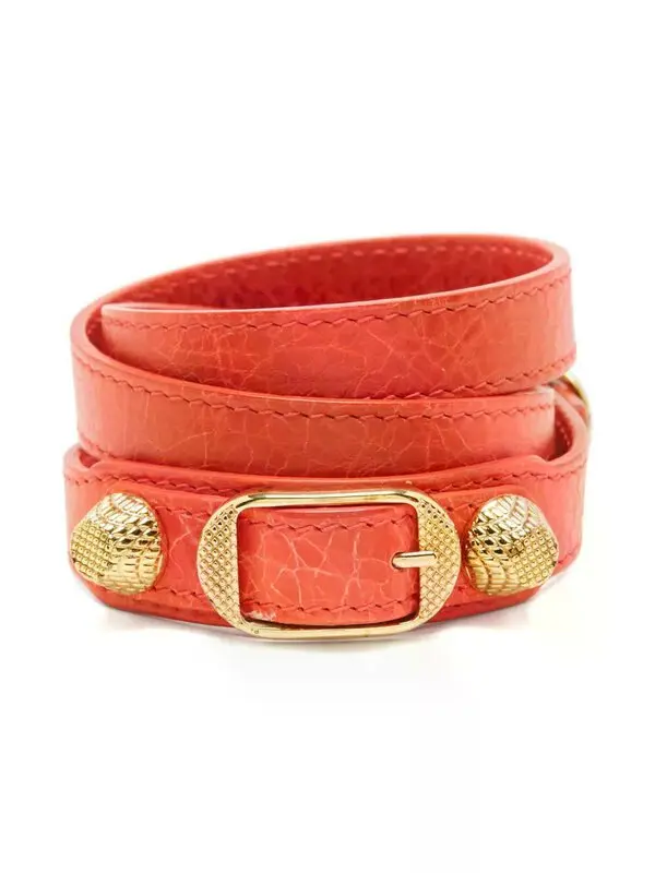 Balenciaga Arena Leather Studded Bracelet - Orange