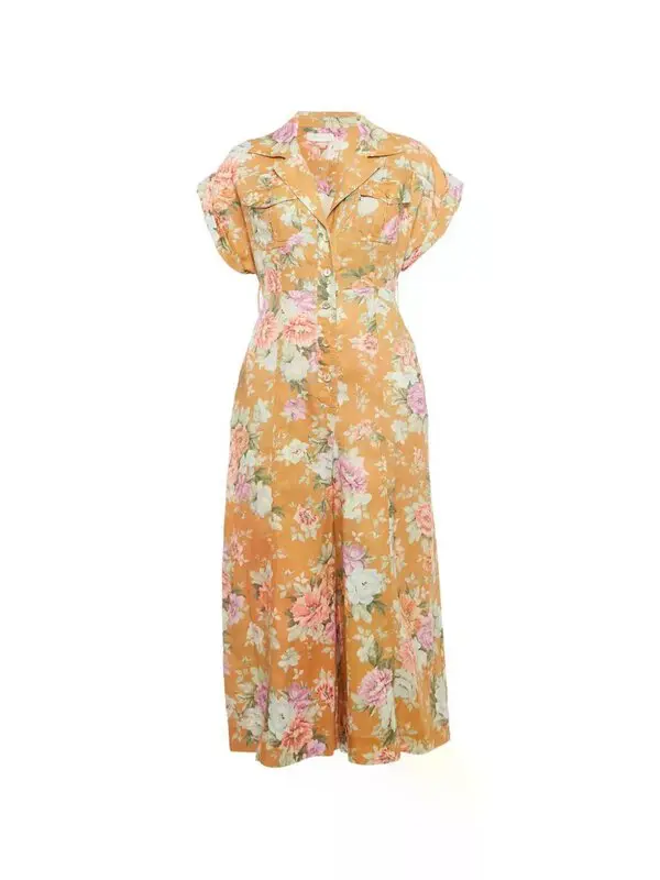 Zimmermann Floral-print Linen Jumpsuit - Orange