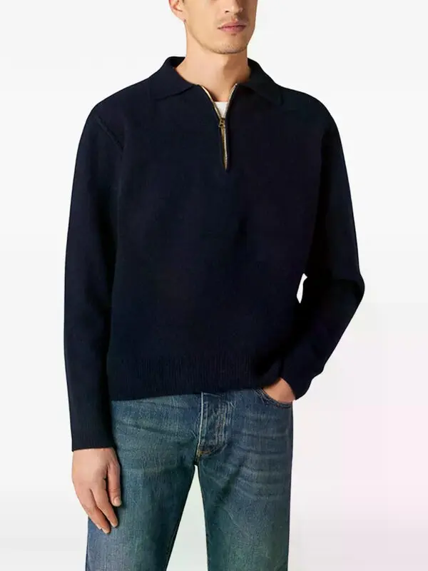 FORTELA Yale Zipped Collar Knitted Sweater - Blue