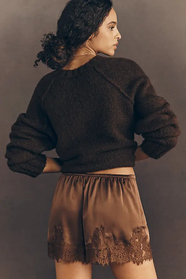REFORMATION Satin Lace Shorts - Chocolate