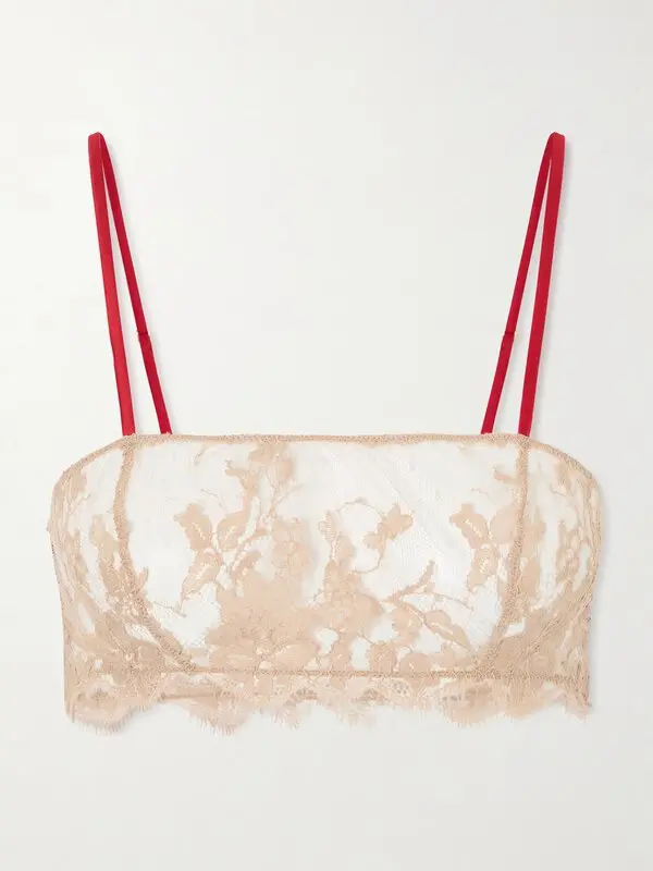 Kiki De Montparnasse Orchid Leavers Lace And Silk-blend Satin Bandeau Bra - Red