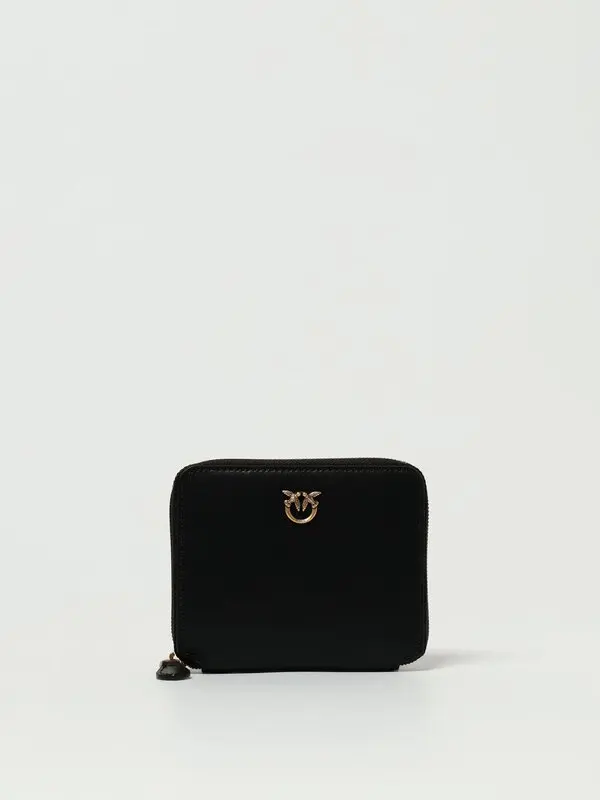 Pinko Cowhide Leather Wallet With Closure And Love Birds Logo Plaque - Black