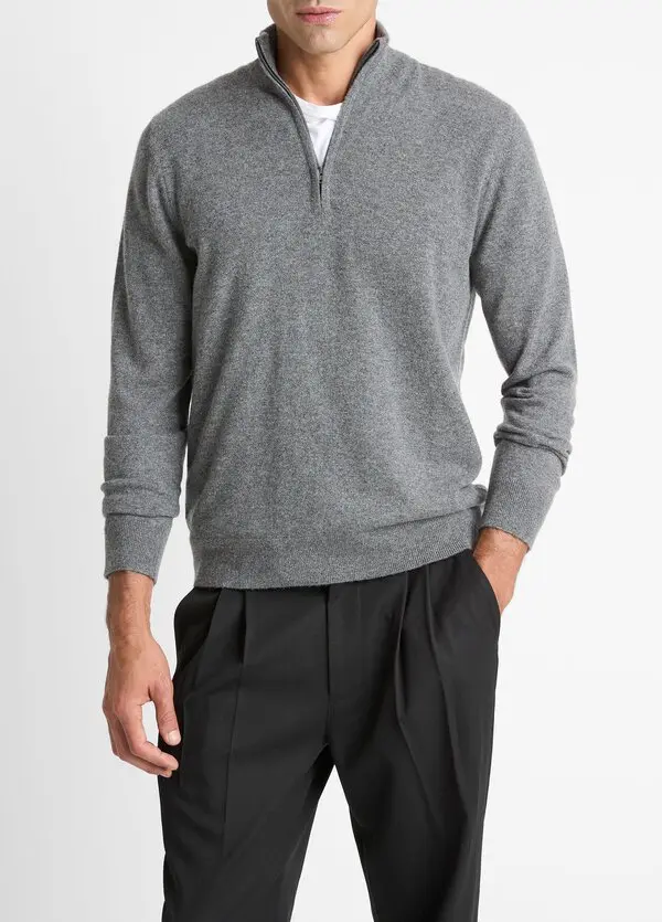 Vince Cashmere Quarter-zip Sweater - Medium Heather Grey