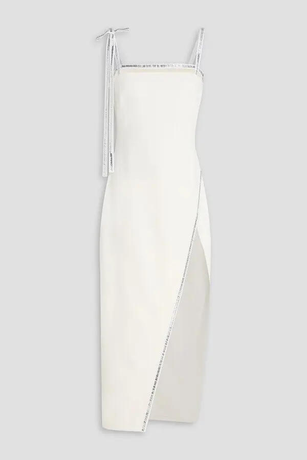 David Koma Bow-detailed Crystal-embellished Crepe Midi Dress - Off-white
