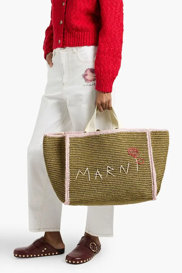 Marni Embroidered Faux Raffia Tote