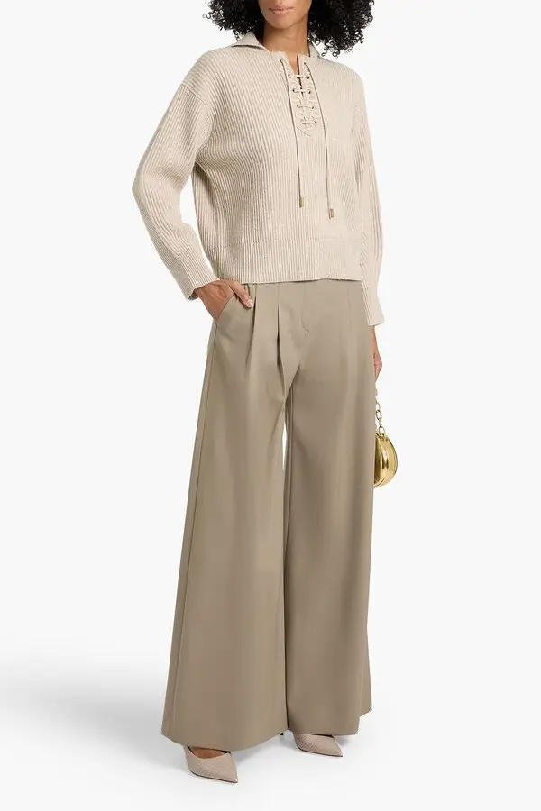 Max Mara Lace-up Ribbed Wool And Cashmere-blend Sweater