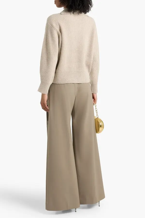 Max Mara Lace-up Ribbed Wool And Cashmere-blend Sweater