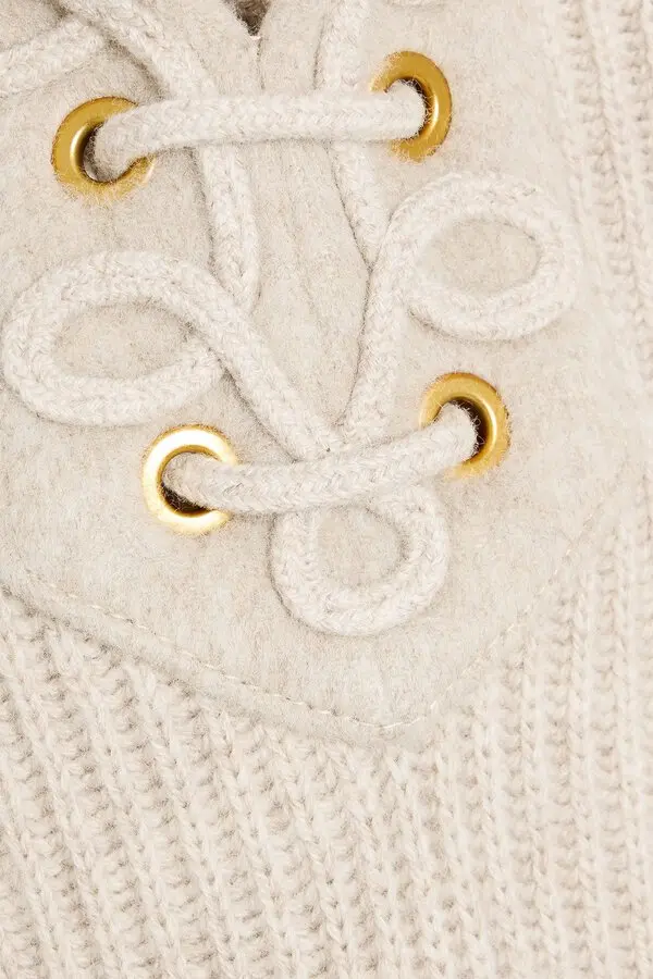 Max Mara Lace-up Ribbed Wool And Cashmere-blend Sweater