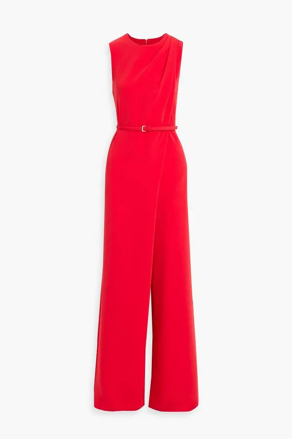 Max Mara Sondrio Belted Crepe Wide-leg Jumpsuit - Red